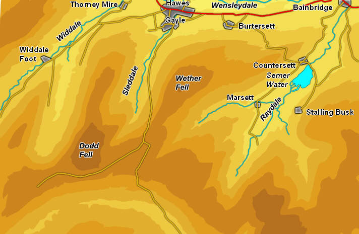 Map for area south of Hawes