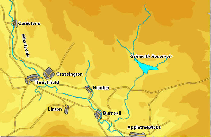 Map for the Grassington area of Wharfedale