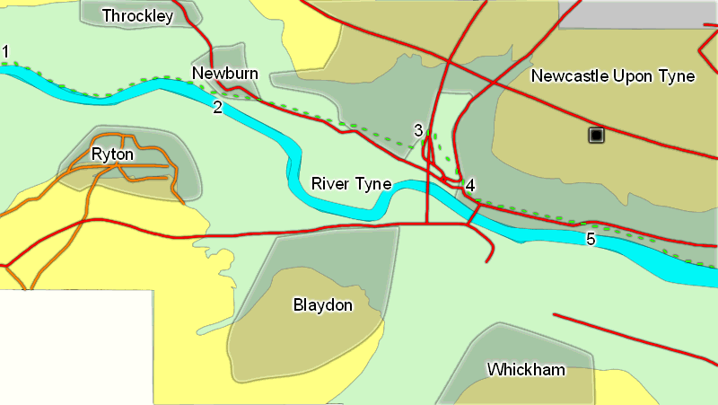 Map for Hadrian's Wall stage eleven: Into Newcastle